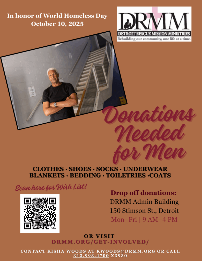 World Homeless Day: DRMM Hosts Donation Drive for Men - Detroit Rescue ...